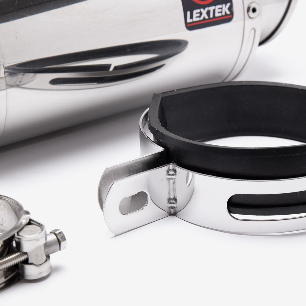 Lextek | Lextek Polished Stainless Steel YP4L Stubby Exhaust Silencer 200mm 51mm (Left Hand ...